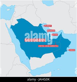 Map of the Member States of the Gulf Cooperation Council with flag ...