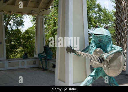 Frog playing guitar statue at Folly River Park in Folly Beach ...