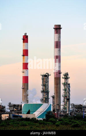 French oil refinery in Fos on sea beside Marseille. Tanks of storage ...