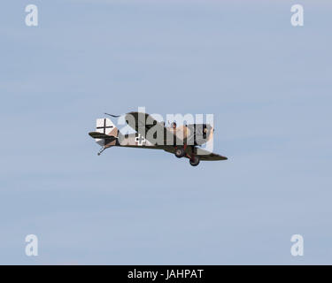 A replica Junkers CL1 aircraft of The Great War Display Team flying at ...