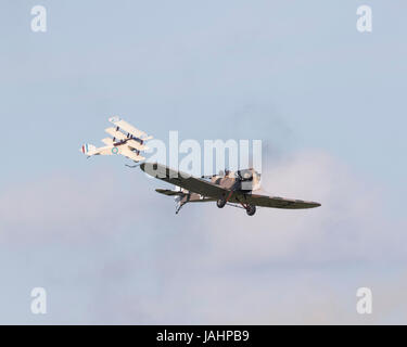 A replica Junkers CL1 aircraft of The Great War Display Team flying at ...
