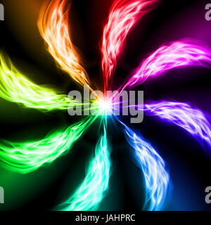 Waved spectrum fire beams on black background Stock Photo - Alamy