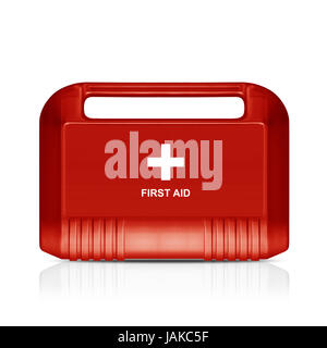 Three dimentional image of red first aid kit isolated on white ...