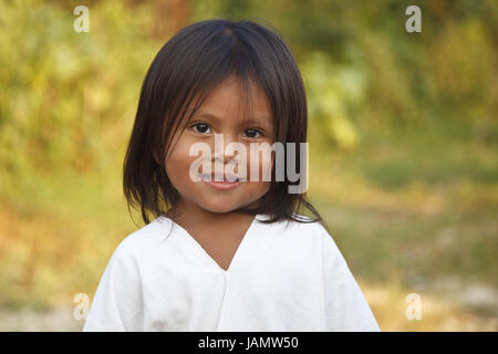 Mexico, Chiapas, Lacanja, Selva Lacandona. A Lacandon Indian holding ...