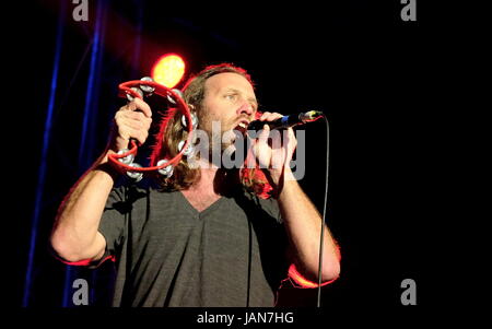 Gary Stringer, lead singer of the band Reef performs on stage at the ...