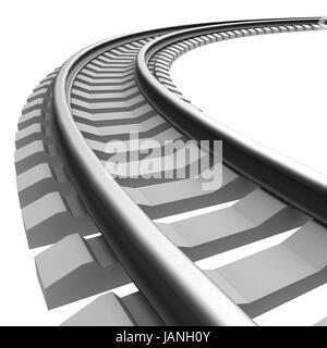 Single curved railroad track isolated on white background Stock Photo ...