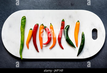 Aerial view of cayenne chili peppers on grunge background Stock Photo ...