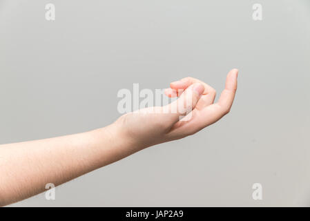 Human hand with curl index finger on light gray background Stock Photo ...
