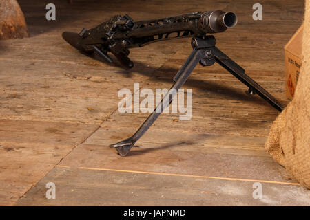 Second world war German MG42 machine gun. Low angle view along with the ...