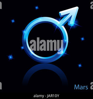 Shiny blue Mars sign on black background Stock Photo - Alamy