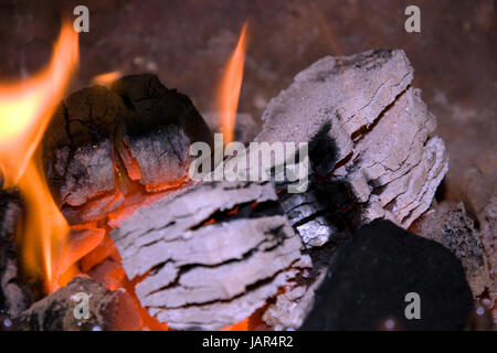 Peat fire burning in fireplace at the Croft House Museum / Crofthouse ...