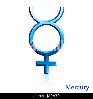 Shiny blue Mercury sign on black background Stock Photo - Alamy