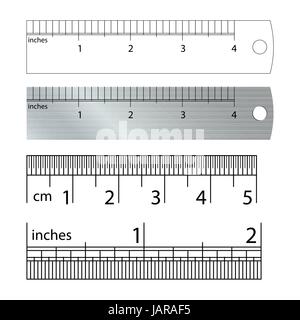 Metric imperial and decimal inch rulers vector set. Measure tools ...