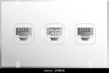 Ethernet port wall socket with 3 ethernet plug connections in vector ...