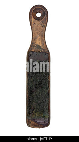 Obsolete paint brush on wooden board top view construction concept ...