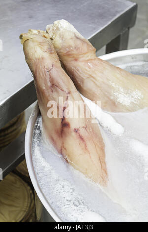 Leg simmering salted ham in feed market, food and cooking Stock Photo ...