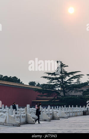 Tourists visit the Forbidden City under blue skies in Beijing, China ...