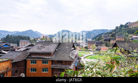 panorama of chinese Dong Village Sanjiang in the morning from the top ...
