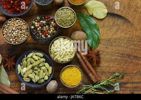 Various spices (pepper, fennel, turmeric, anise, cinnamon Stock Photo ...