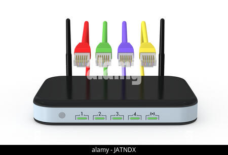 one modem router with network cables (3d render Stock Photo - Alamy