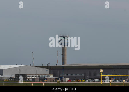 Air traffic control station (work place) in the flight control tower ...