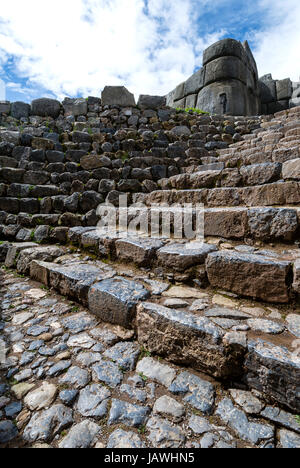 Inca stone steps at the ruins of [Machu Picchu], ancient rock carved ...