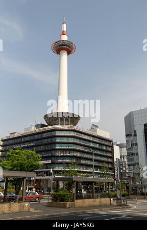 Kyoto Tower, an iconic landmark of Kyoto, Japan. This photograph shows ...