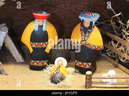 Mexican Nativity scene with holy family in South American style in ...