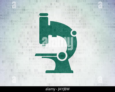 Science concept: Painted green Microscope icon on Black Brick wall ...