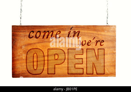 Geöffnet Holz Schild offen Türschild Stock Photo - Alamy