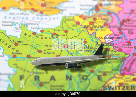 Paris pinned on a map of France Stock Photo - Alamy