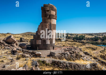 Silustani tombs in the peruvian Andes at Puno Peru Stock Photo - Alamy