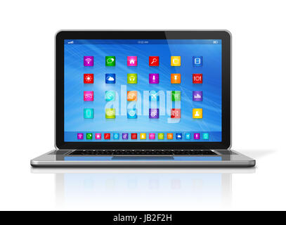 3D Laptop Computer - apps icons interface - isolated on white with ...