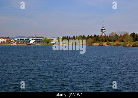 Aerial view of Freiburg Seepark which is a beautiful lake within the ...