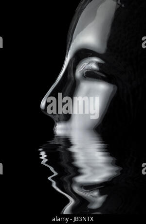 translucent reflective human head made of glass in black back Stock ...