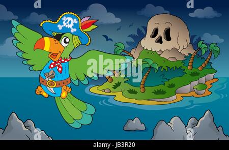 Theme with pirate skull island 5 - picture illustration Stock Photo - Alamy
