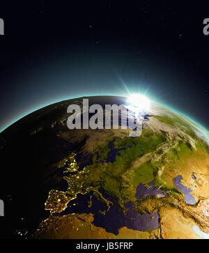 Europe from Earth's orbit in space. 3D illustration with detailed ...
