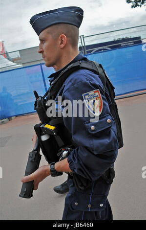 GOM Special Unit patrols Lyon during EURO 2016 Championship Stock Photo ...