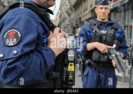 GOM Special Unit patrols Lyon during EURO 2016 Championship Stock Photo ...