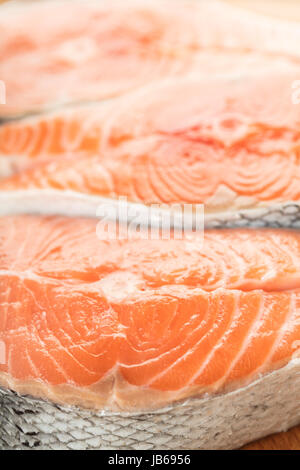 Steaks of red fish, salmon meat close-up Stock Photo - Alamy