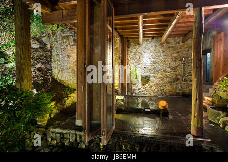 Japanese hot spring baths at Iwanoyu ryokan in Nagano, Japan Stock ...