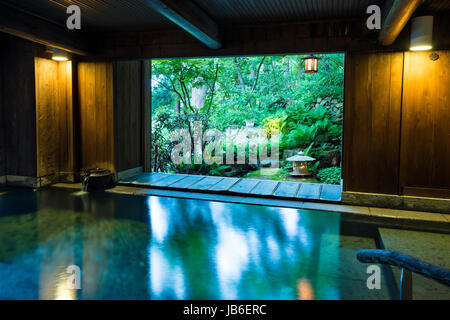 Japanese hot spring baths at Iwanoyu ryokan in Nagano, Japan Stock ...