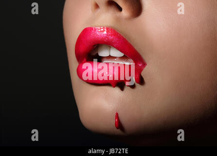Splash. Woman's Red Lips with Dripping Lipstick. Creativity Stock Photo ...