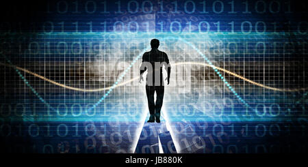 Empowered by Technology with Man Standing in Digital Portal Stock Photo ...