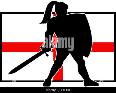 Illustration of an English knight in full armor with England flag ...