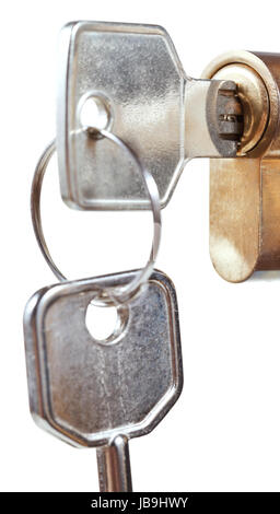 Close-up of two keys of a cylinder lock, white background Stock Photo ...