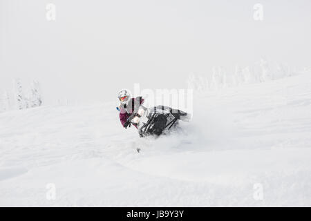 Woman riding snowmobile in snowy alps during winter Stock Photo - Alamy