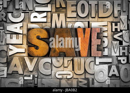 The word SAVE written in vintage letterpress type Stock Photo - Alamy