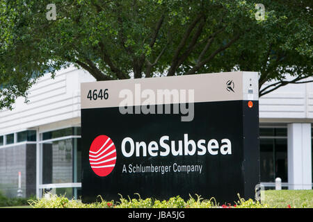 A logo sign outside of the headquarters of OneSubsea in Houston, Texas ...