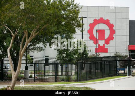 A logo sign outside of a Data Foundry data center in Houston, Texas, on ...